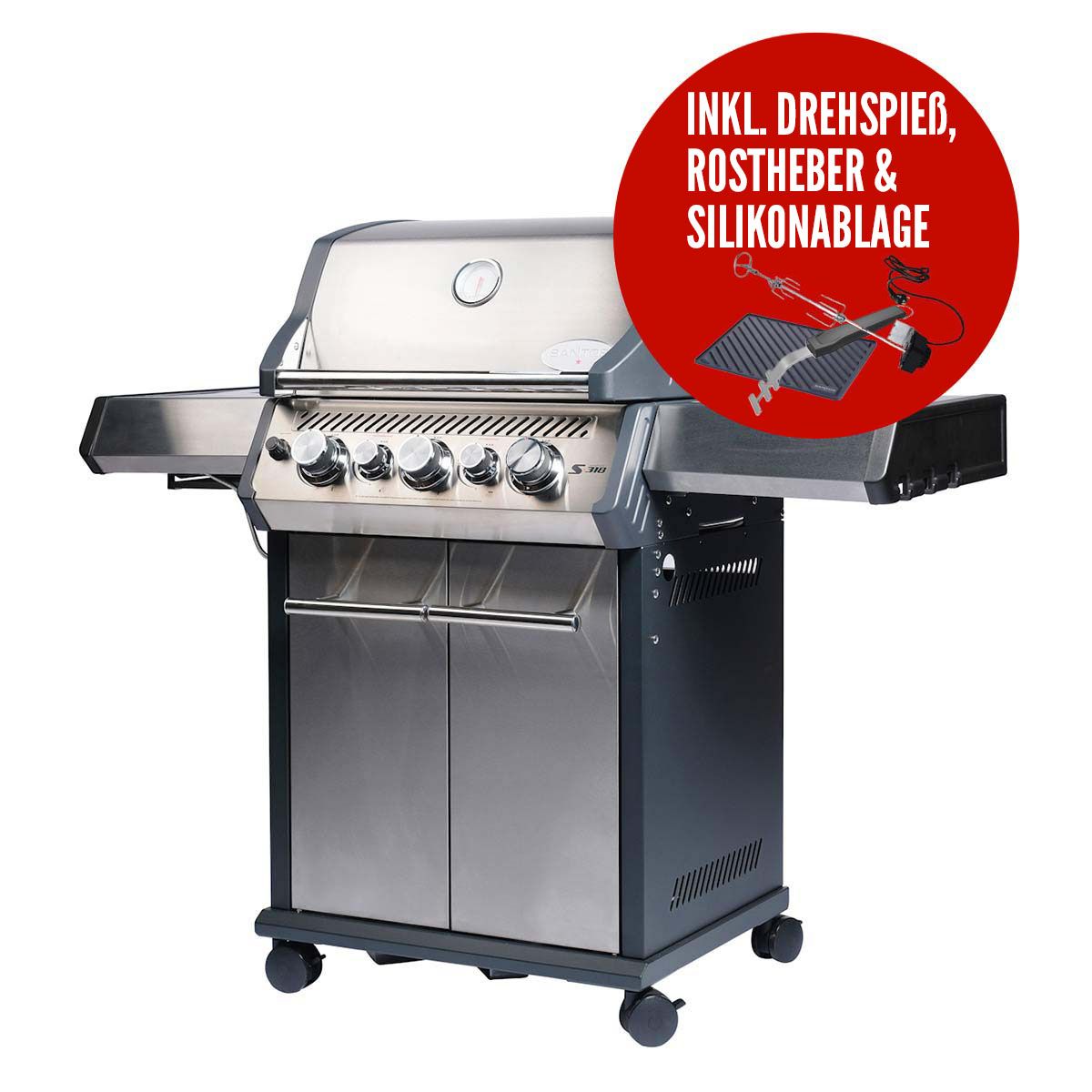 Santos Gasgrill S 318 Seiten And Heckbrenner Edelstahl Inkl